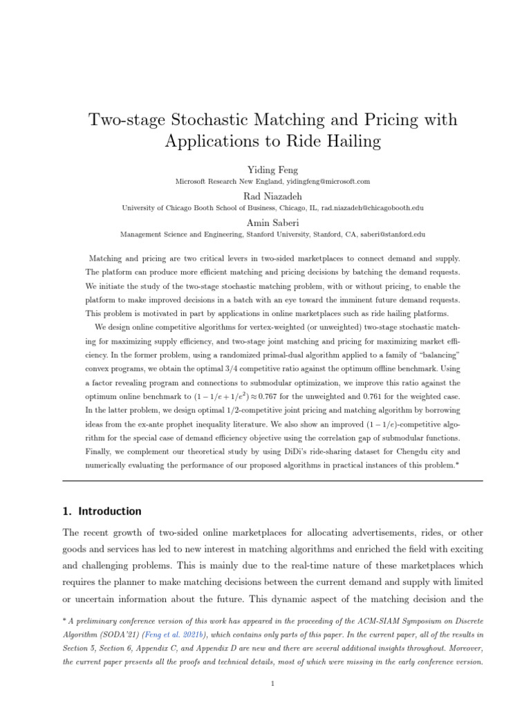 Stochastic Matching and Pricing in Ride Hailing | PDF | Mathematical Optimization | Algorithms
