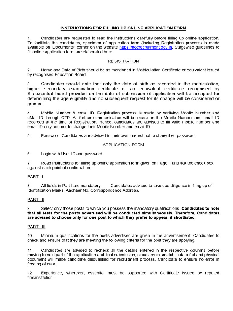 Instrs to Fill Online Appln | PDF