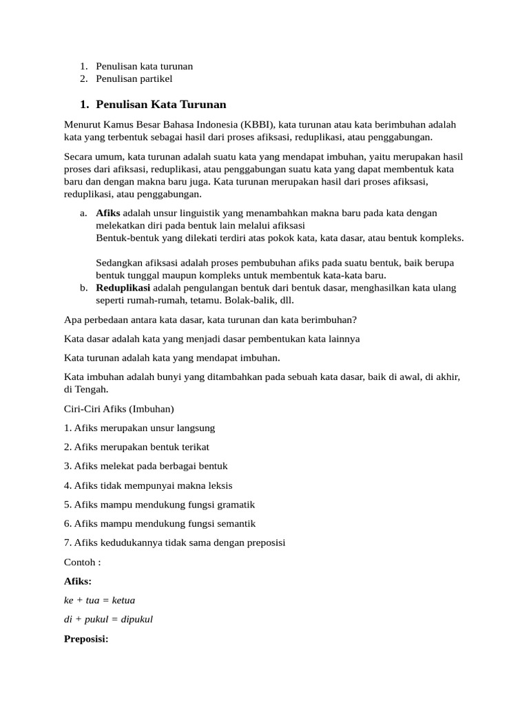 Panduan Penulisan Kata Turunan | PDF