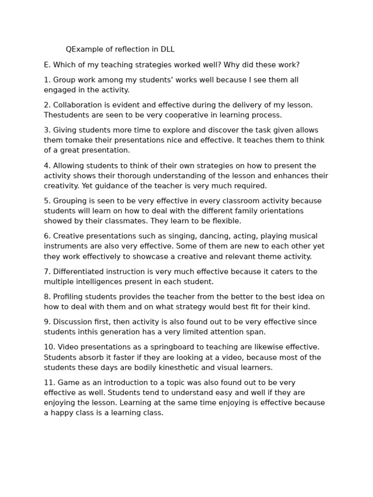 Effective Teaching Strategies Reflection | PDF