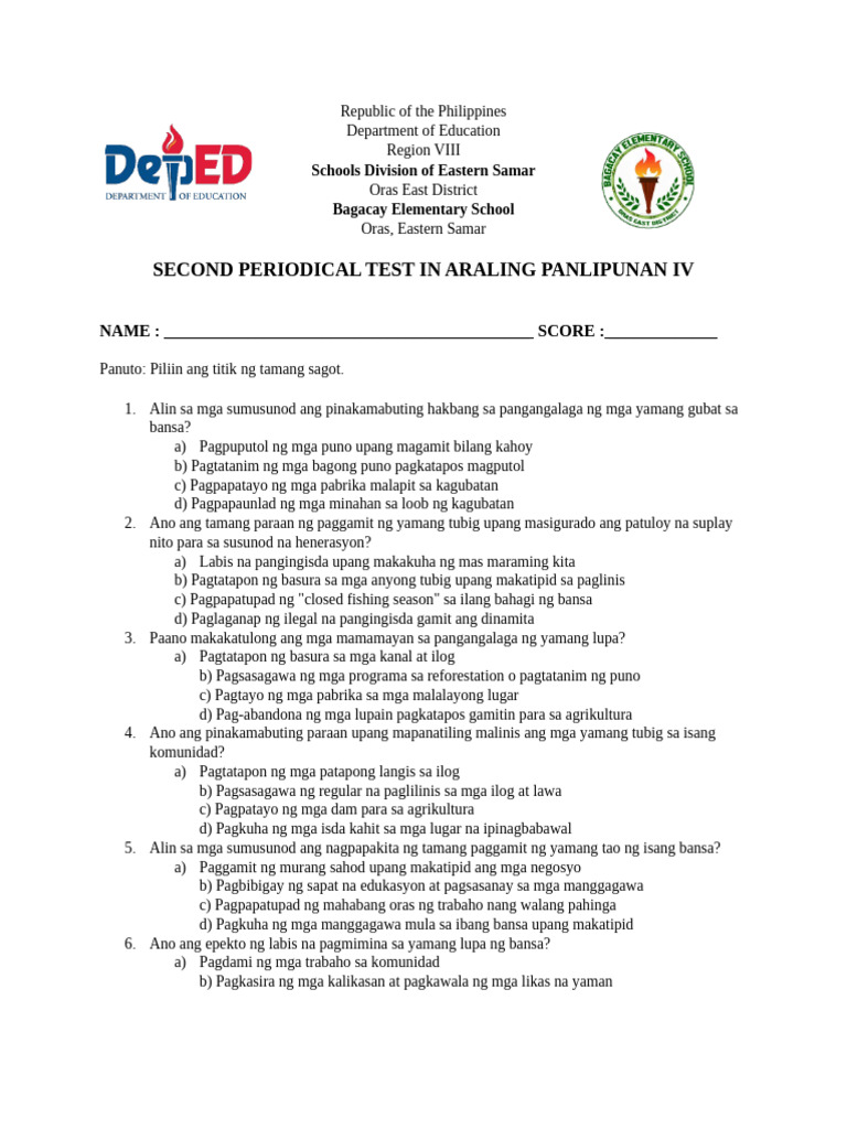 Second Periodical Test in Aral Pan 4 | PDF