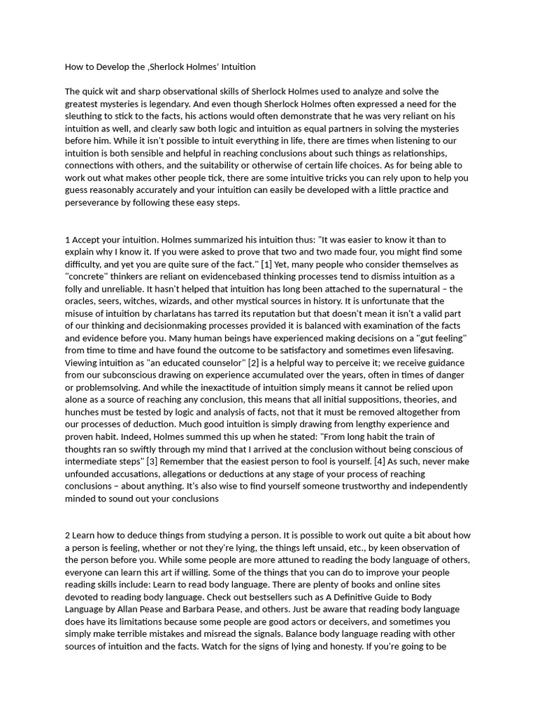 How To Develop The Sherlock Holmes Intuition | PDF | Intuition | Thought