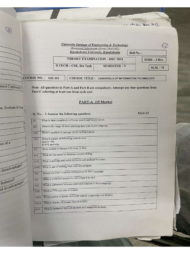 Past Papers 3rd Year CSE | PDF