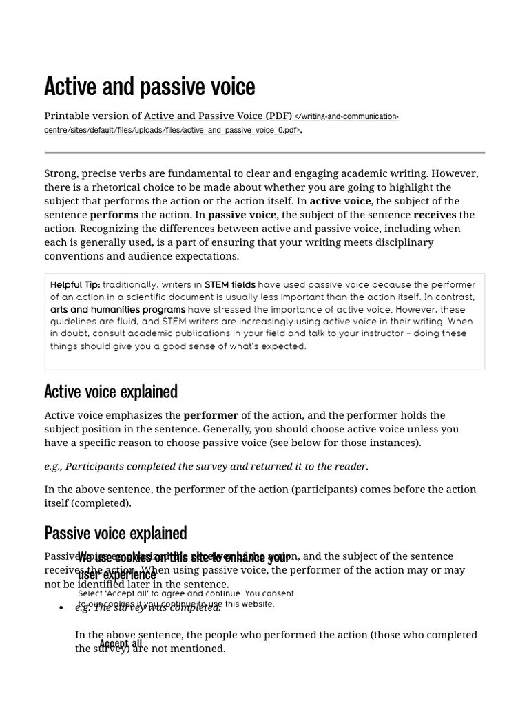 Active and passive voice _ Writing and Communication Centre | PDF ...