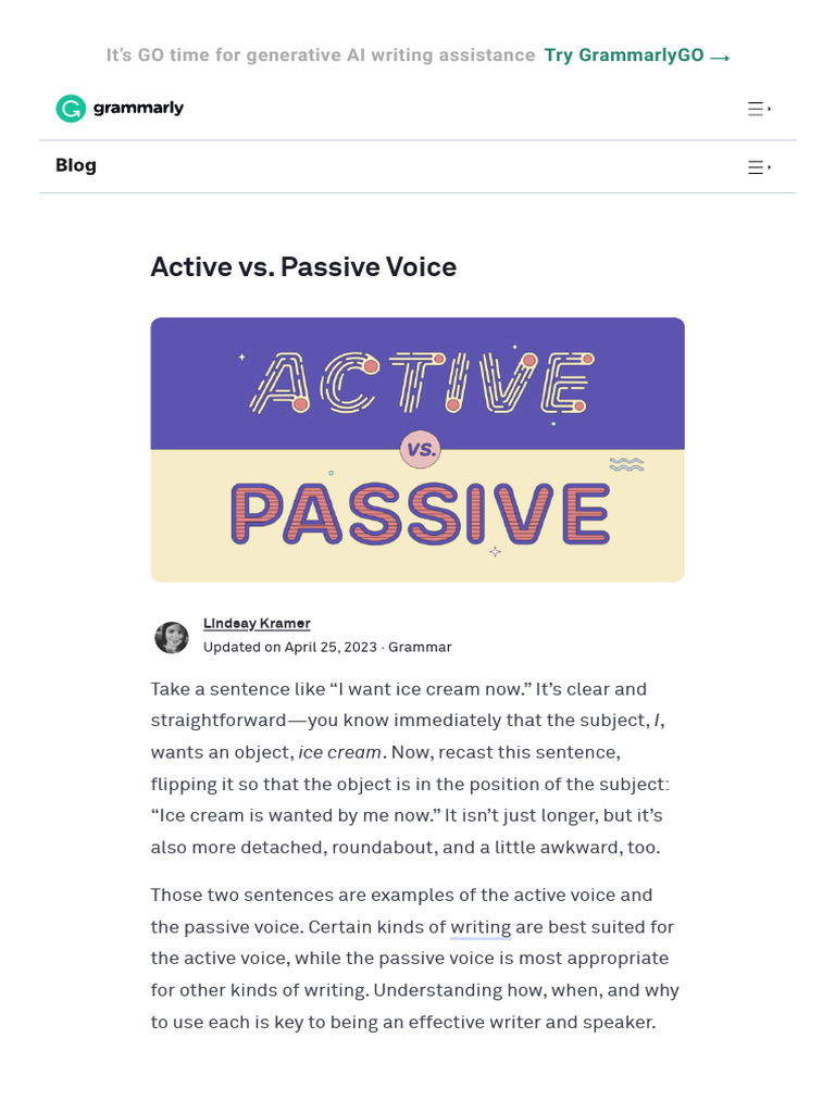 Active vs. Passive Voice Explained | PDF | Verb | Subject (Grammar)