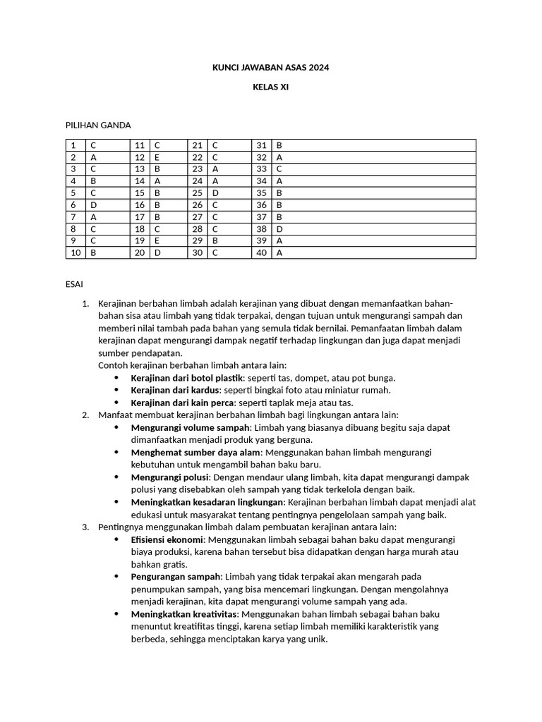 Kunci Jawaban Asas 2024 | PDF