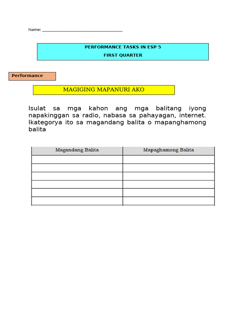 Performance Task ESP5 Q1 | PDF