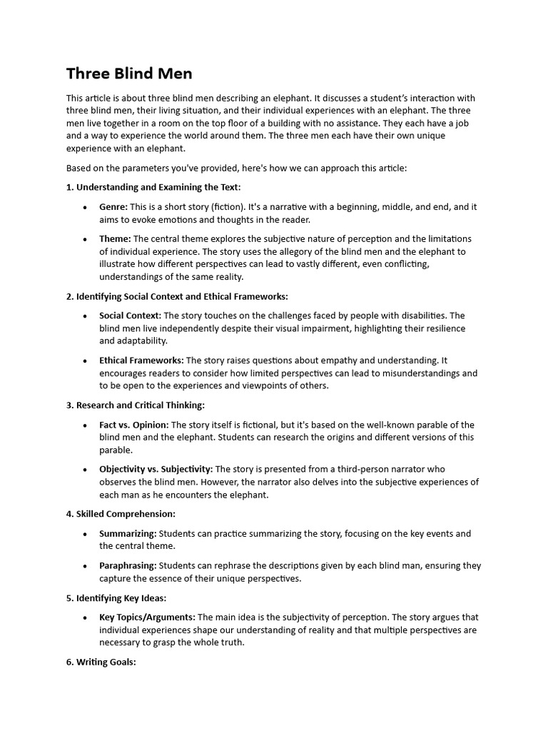 Three Blind Men | PDF | Perception | Essays