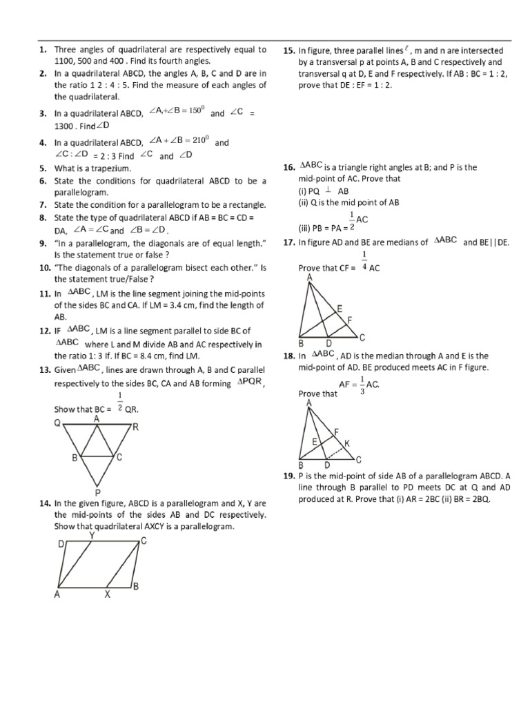Class 9 Triangle and Quadrilateral Test | PDF