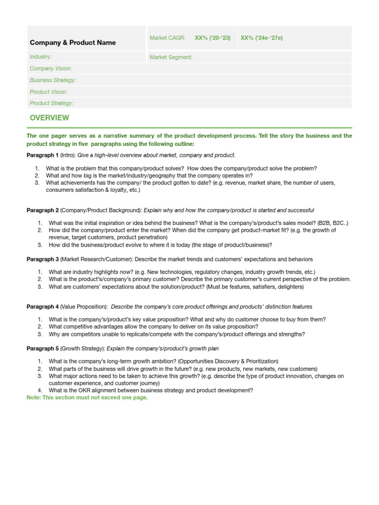 One Pager - New Product Development Template.docx | PDF | Competitive Advantage | Business Economics