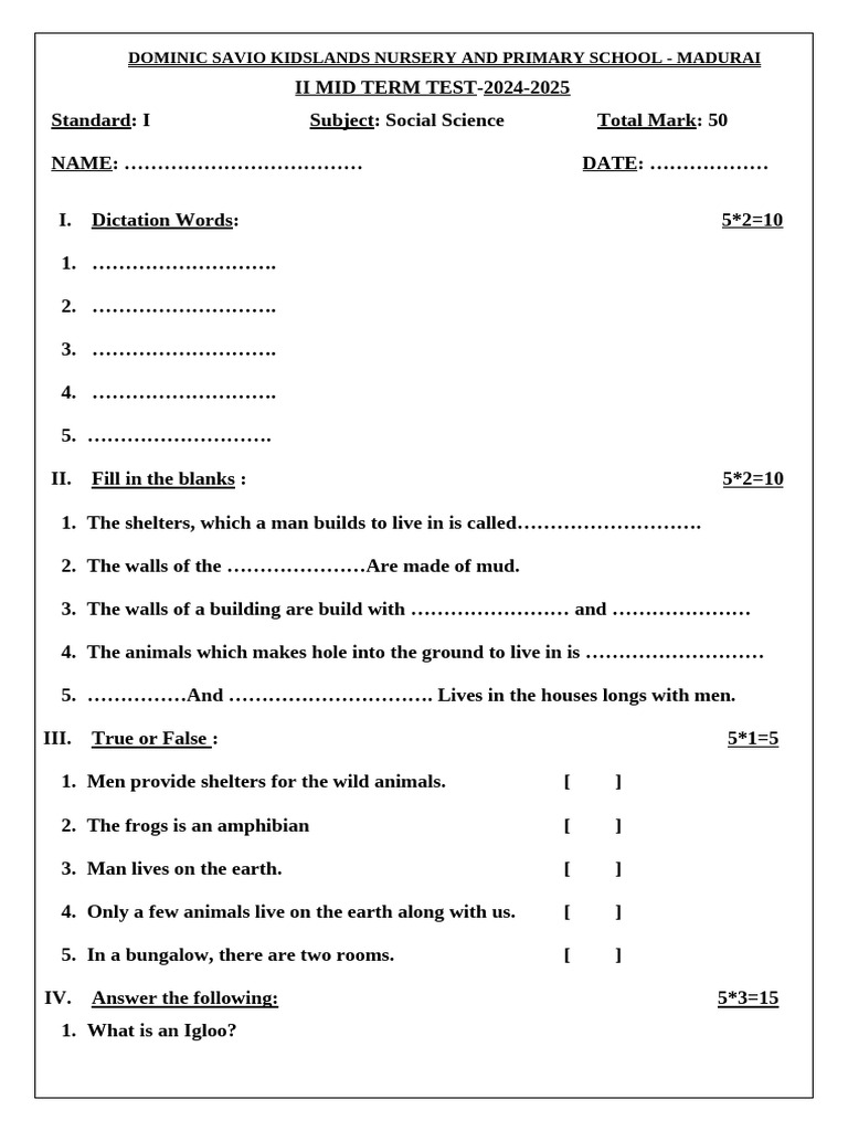 1std Soc 2 Mid Term | PDF
