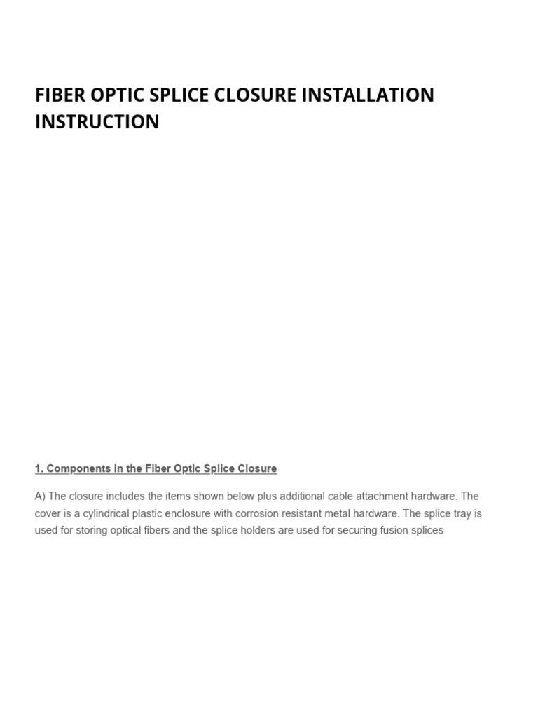 Fiber Optic Splice Closure Installation Instruction | PDF | Optical ...