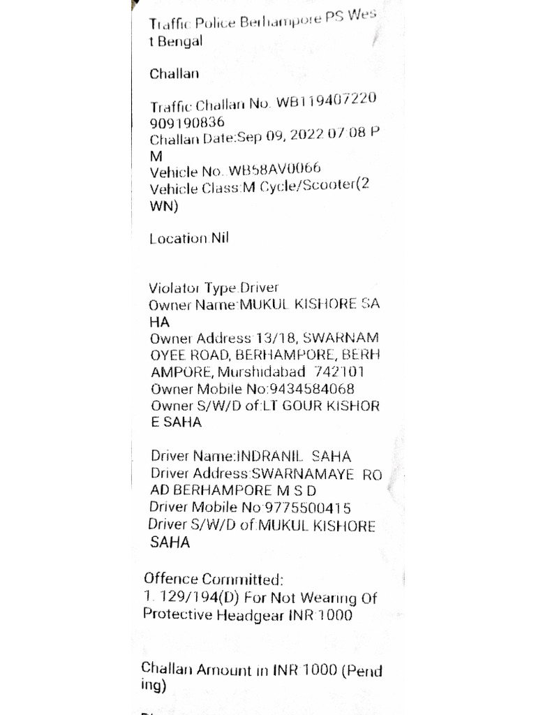 Traffic Challan | PDF