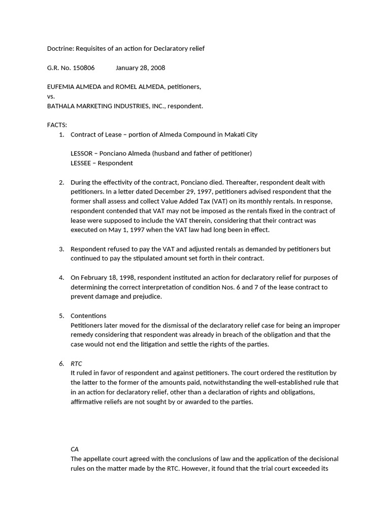 Rule 63 - CASE DIGESTS (Declaratory Relief) | PDF | Legal Remedy ...