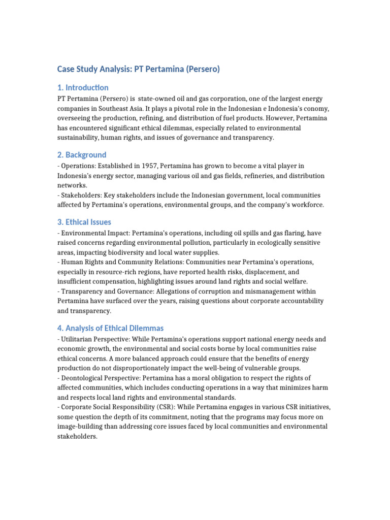 Pertamina Ethical Challenges Study | PDF | Corporate Social Responsibility | Sustainability