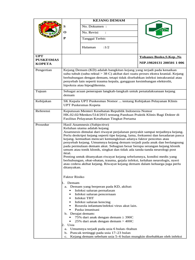 SOP Kejang Demam | PDF