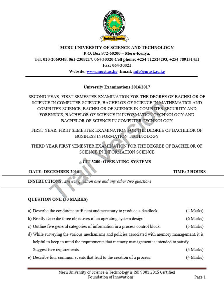 Cit 3200 Operating Systems 1 | PDF | Operating System | Science