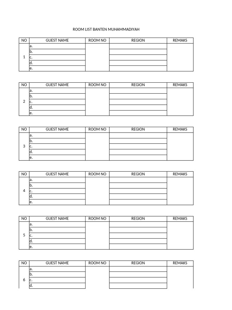 Banten Muhammadiyah Room List | PDF