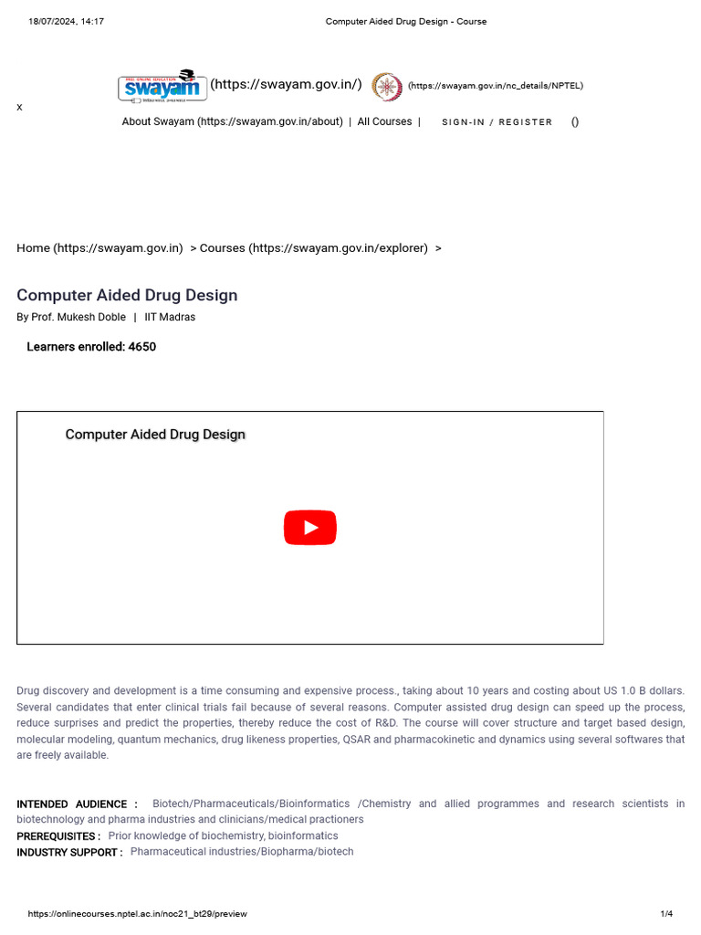 1.3.2!3!60 Computer Aided Drug Design - Course | PDF | Drug Design ...