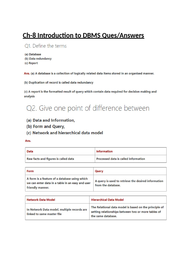 Class X Dbms Notes (Ch-8-10) | PDF