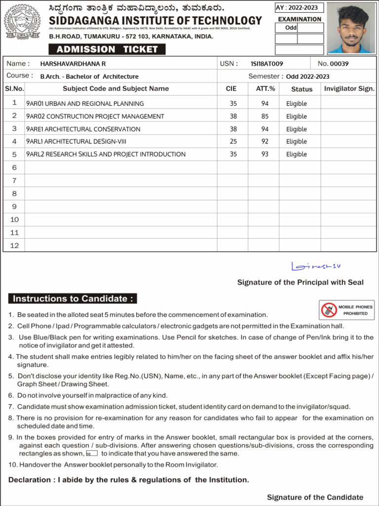 Exam Hall Tickets B.arch.-BachelorofArchitecture Odd2022-2023 2 | PDF