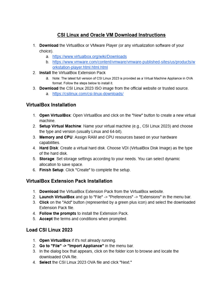 CSI Linux and Oracle VM Download Instructions | PDF | Operating System ...