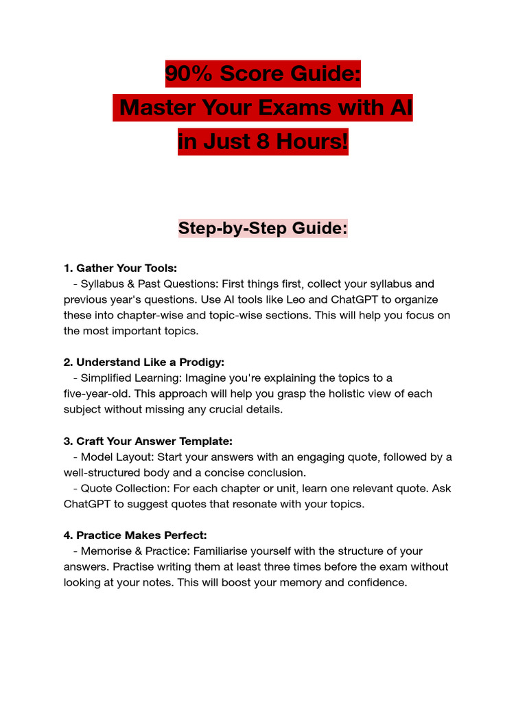 90% Score Guide - Master Your Exams With AI in Just 8 Hours! | PDF
