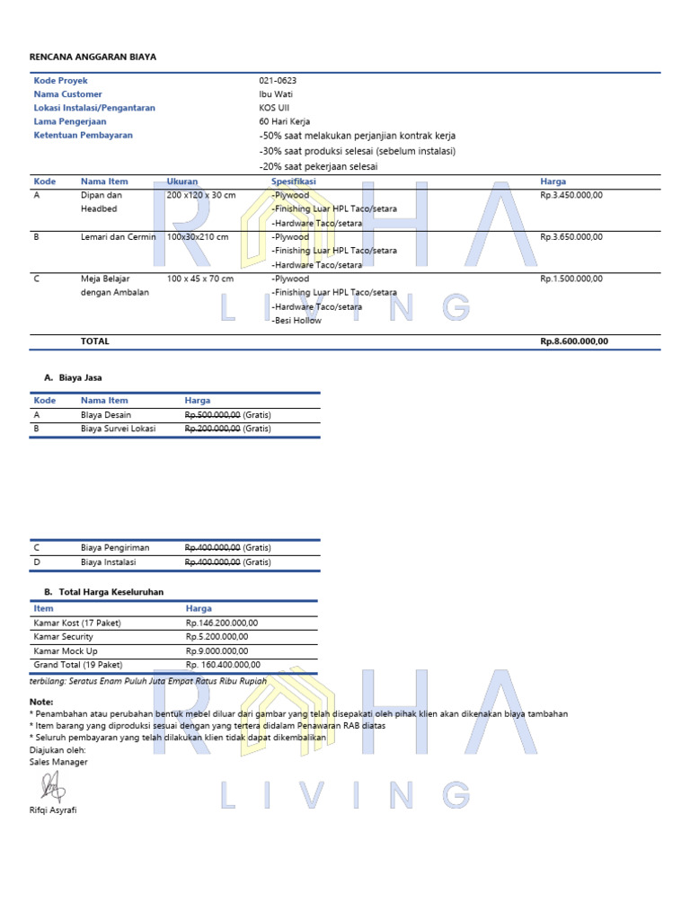 Surat Penawaran Kos UII | PDF
