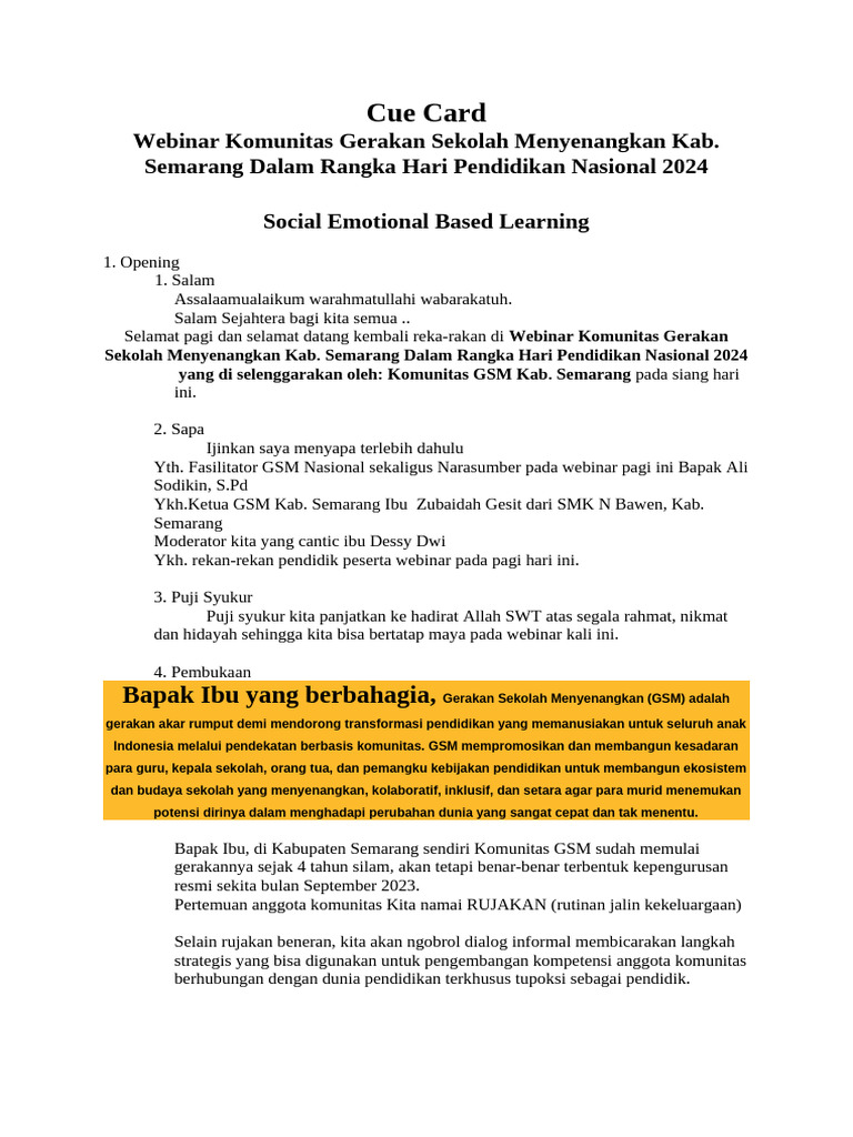 Cue Card Saat Menjadi MC/Moderator Webinar | PDF