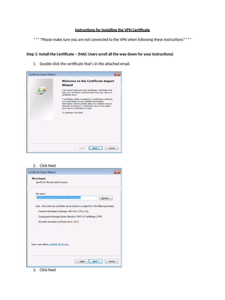 Instructions For RE-Installing The VPN Certificate For Your System-PC ...