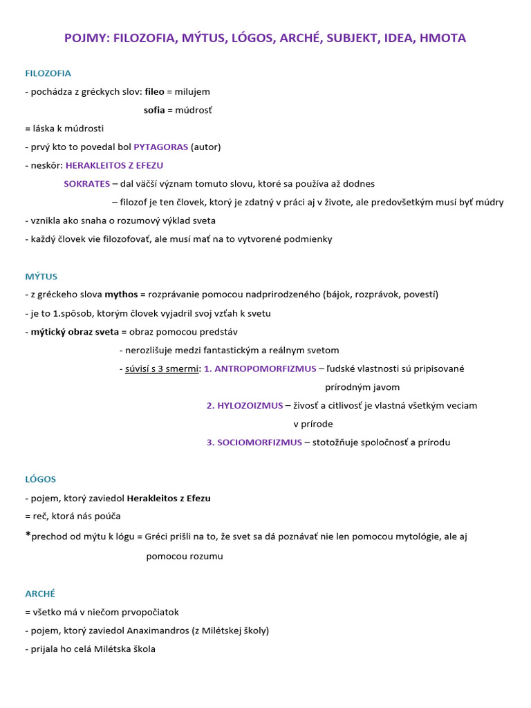 4.1 POJMY- FILOZOFIA, MÝTUS | PDF