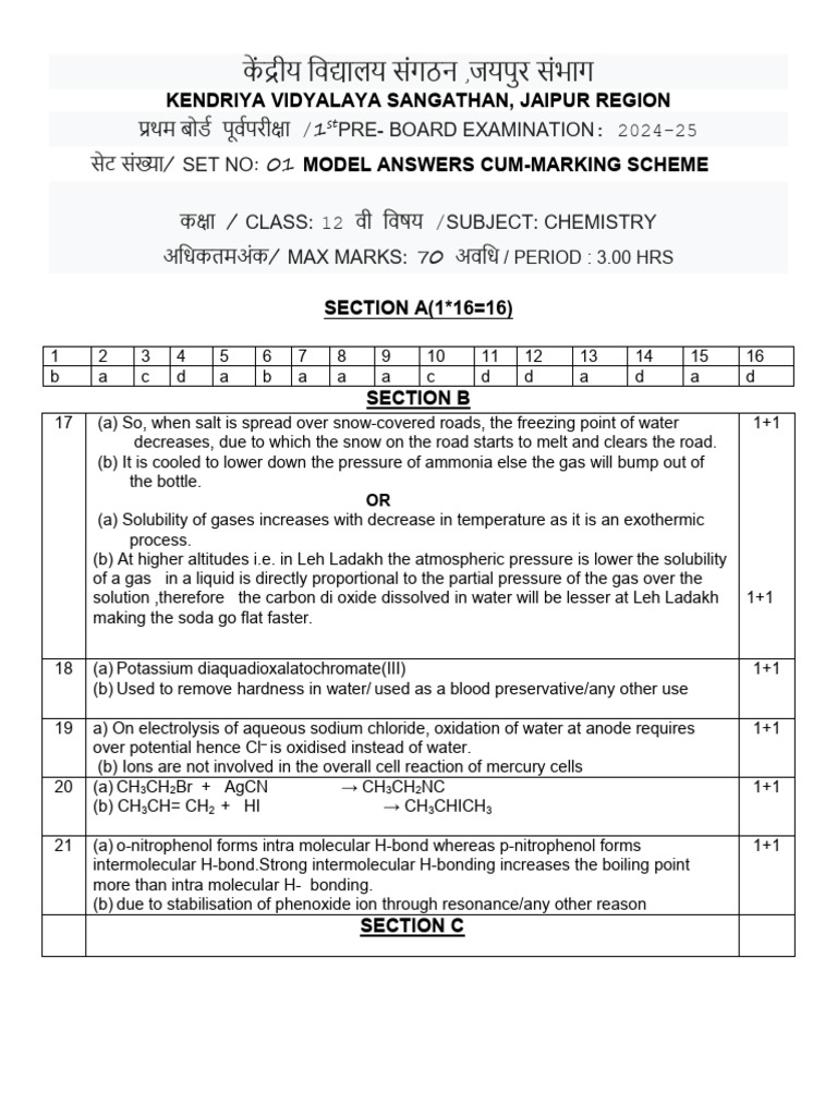 Xii Chemistry Set 1 Ms | PDF | Ion | Water