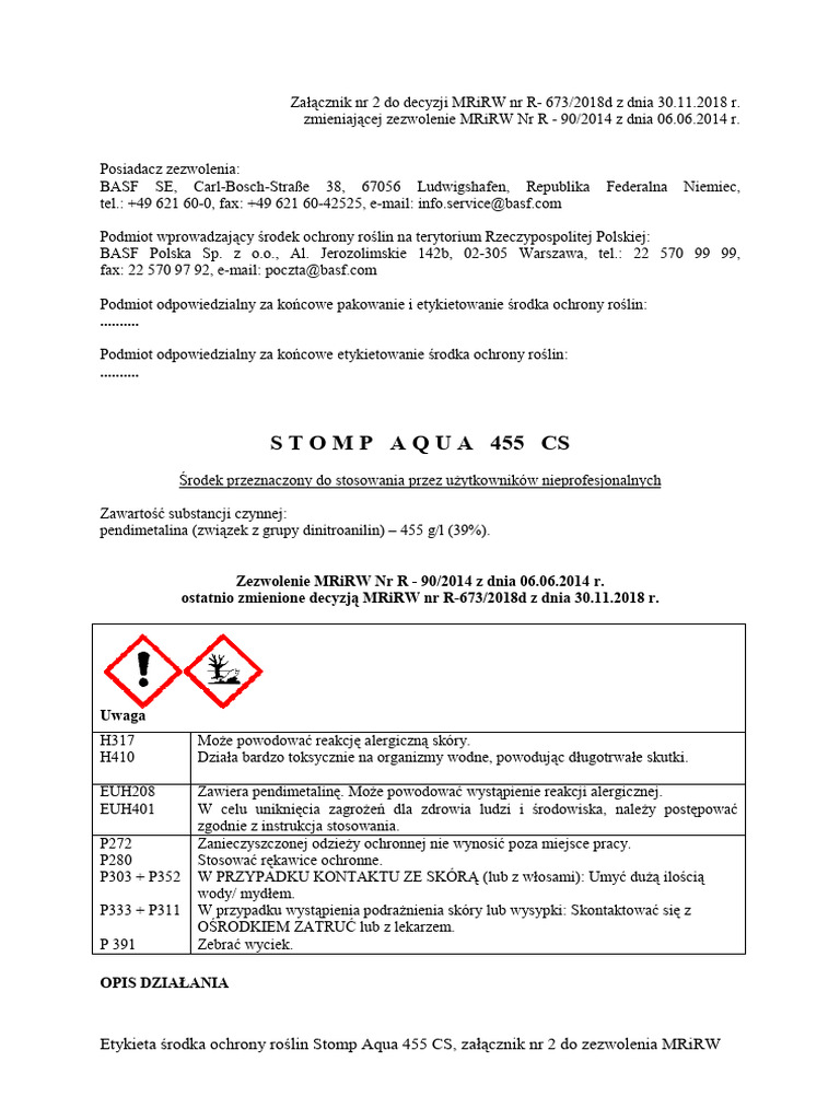 Stomp Aqua 455 CS Zastnieprof - ET 30-11-2018 | PDF