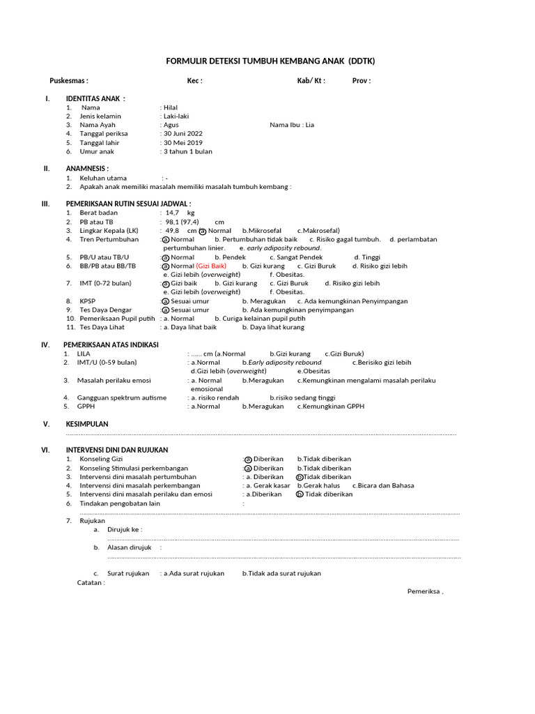 Formulir DDTK Isi | PDF
