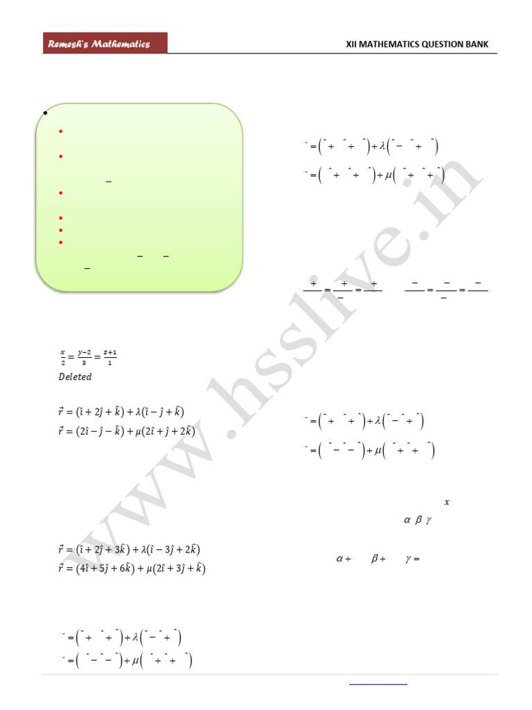 Hsslive-Xii-Maths-Qb-2023-11. THREE DIMENSIONAL GEOMETRY2 | PDF | Line ...