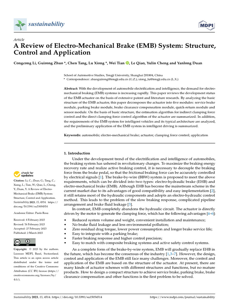 A Review of Electro-Mechanical Brake EMB System ST | PDF | Electric ...