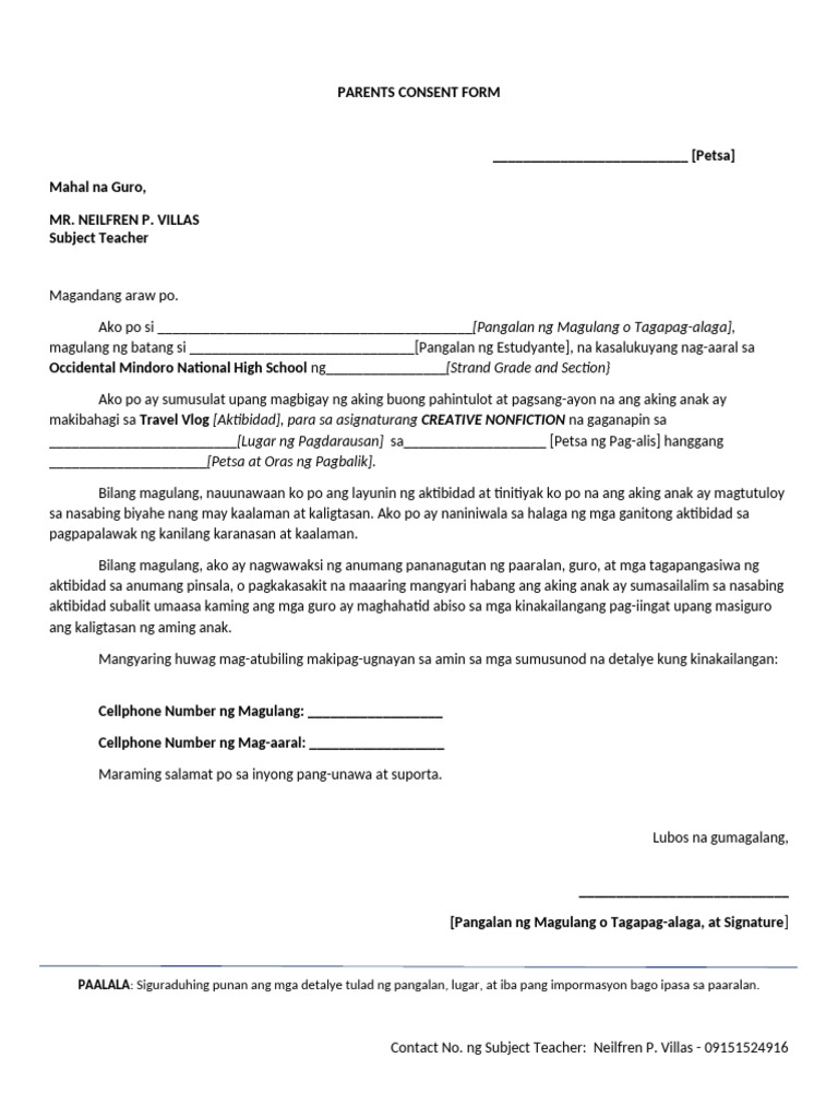 Parents Consent Form | PDF