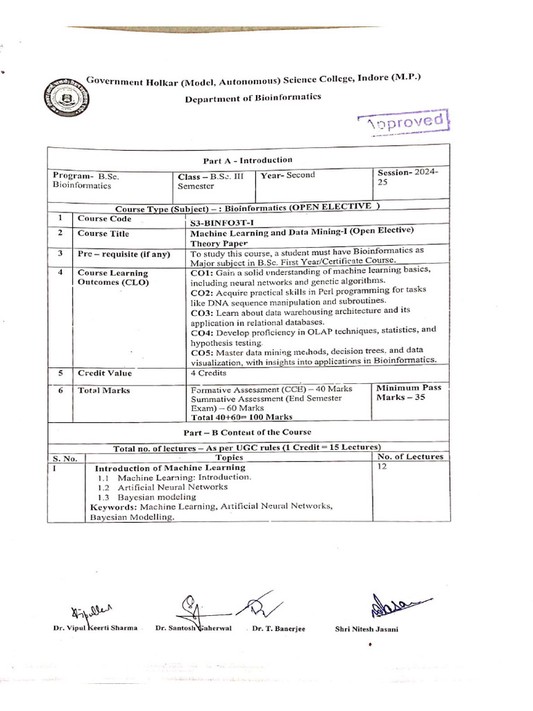 BSC III SEMESTER Syllabus GENERIC ELECTIVE BIOINFORMATICS 2024-2025 | PDF