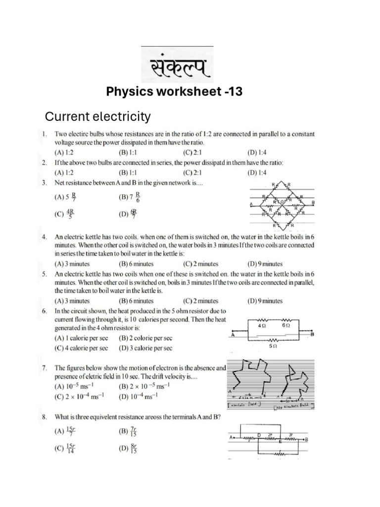Current Electricity Worksheet Answers | PDF