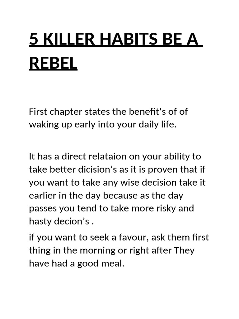 5 Killer Habits Be A Rebel | PDF