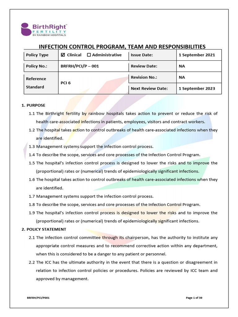 001 Infection control Program | PDF | Health Professional | Hospital ...
