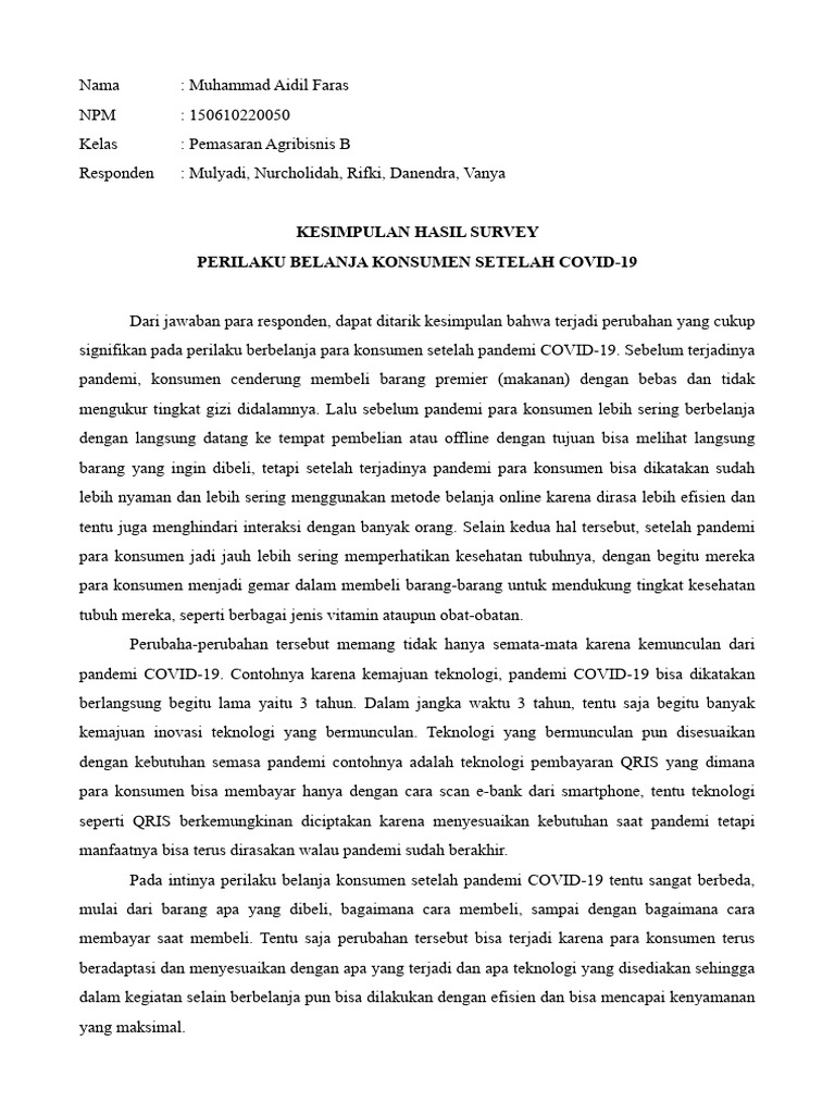 Muhammad Aidil Faras - 050 - Kesimpulan Perilaku Belanja Konsume Setelah COVID-19 | PDF