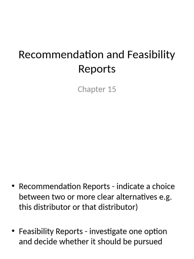 Recommendation and Feasibility Reports | PDF