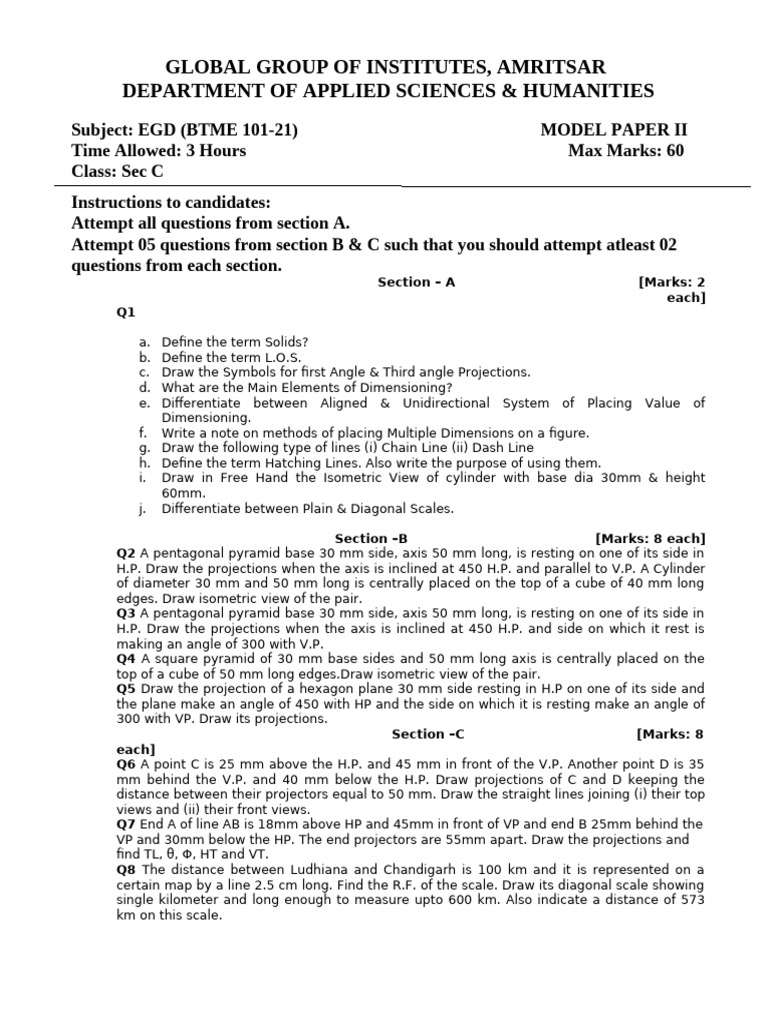 Egd Model Paper III | PDF | Euclidean Geometry | Geometry