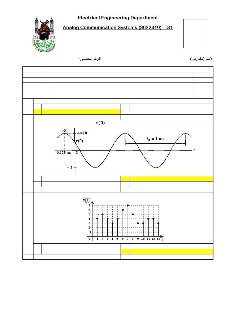 1440-1441 - Term 1 - Final Exam (Answers) - G1 | PDF | Frequency Modulation | Detector (Radio)