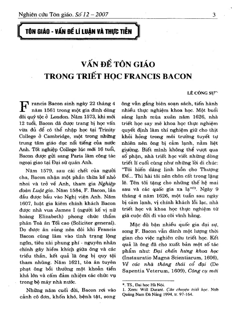 Vấn Đề Tôn Giáo Trong Triết Học Francis Bacon | PDF
