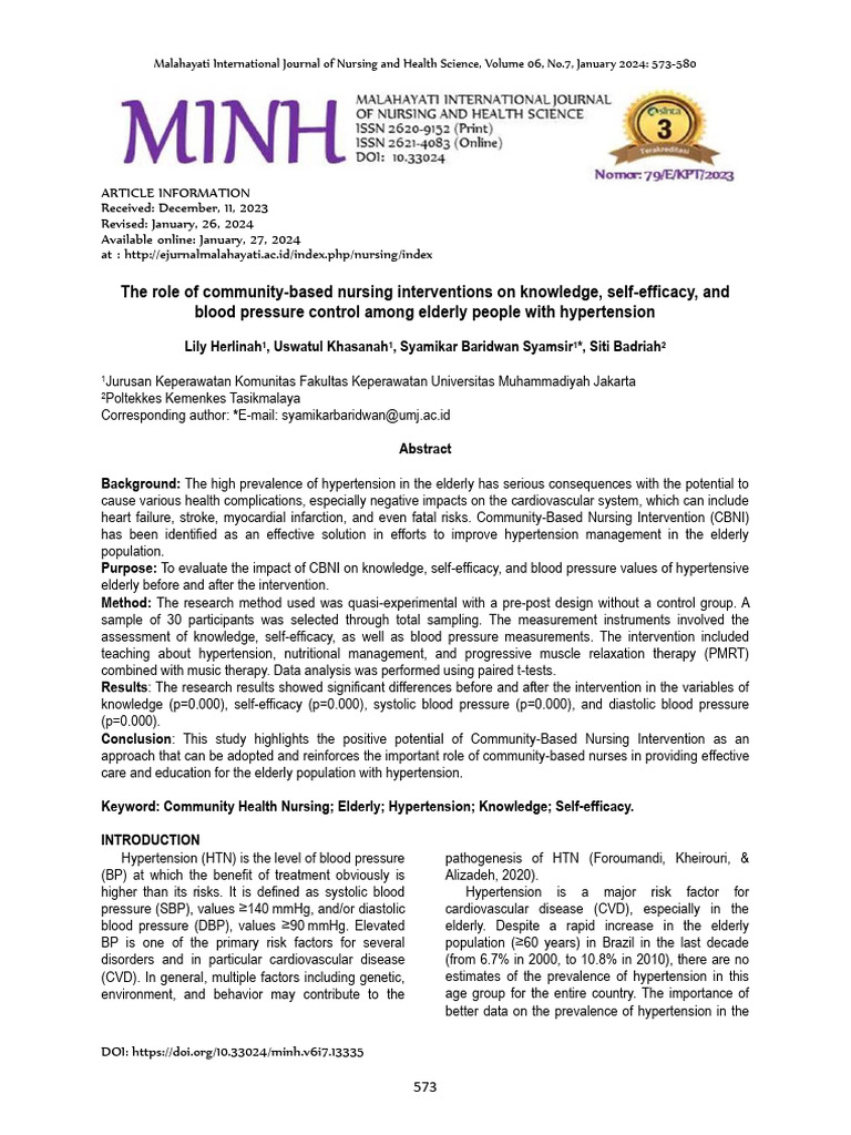 Community Nursing Impact on Hypertension in Elderly | PDF ...