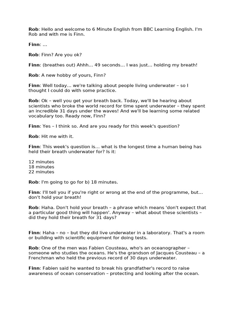 Script Listening Short Answer2 | PDF | Marine Biology | Underwater Diving