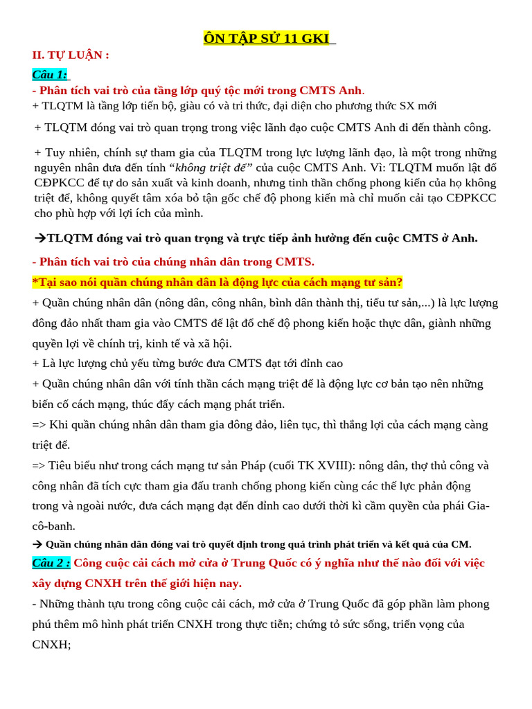 ÔN TẬP SỬ 11 GKI | PDF