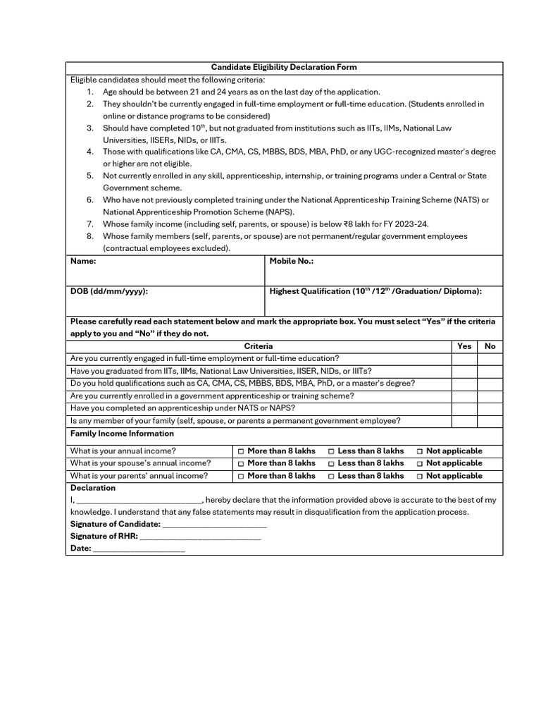 Eligibility Declaration Form | PDF | Academic Degree | Qualifications